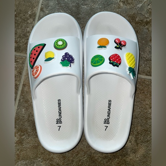 No Boundaries | Shoes | No Boundaries White Slide Sandals With Colorful ...